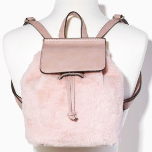Charming Charlie | Bags | Miri Furry Mini Pink Fur Small Backpack Bag ...